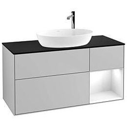 Villeroy & Boch Villeroy und Boch Finion Waschtischunterschrank F952GFGJ 120cm, Abdeckplatte black matt, Regale Glossy white lacquer, Light grey matt