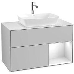 Villeroy & Boch Villeroy und Boch Finion Waschtischunterschrank G781GFGJ 100cm, Abdeckplatte white matt, Emotion, Regale Glossy white lacquer, Light grey matt