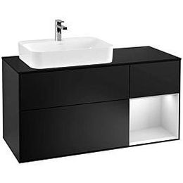 Villeroy & Boch Villeroy und Boch Finion Waschtischunterschrank F402MTPD 120cm, Abdeckplatte black matt, Regal rechts White matt lacquer, Black matt lacquer