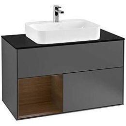 Villeroy & Boch Villeroy und Boch Finion Waschtischunterschrank G362GNGK 100cm, Abdeckplatte black matt, Emotion, Regal links Walnut veneer, Anthracite matt