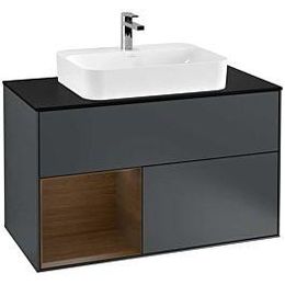 Villeroy & Boch Villeroy und Boch Finion Waschtischunterschrank G362GNHG 100cm, Abdeckplatte black matt, Emotion, Regal links Walnut veneer, Midnight Blue Matt Lacquer