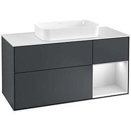 Villeroy & Boch Villeroy und Boch Finion Waschtischunterschrank F301MTHG 120cm, Abdeckplatte white matt, Regal rechts White matt lacquer, Midnight Blue Matt Lacquer