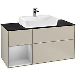 Villeroy & Boch Villeroy und Boch Finion Waschtischunterschrank G412GJHH 120cm, Abdeckplatte black matt, Emotion, Regal links Light grey matt, Sand Matt Lacquer