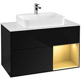 Villeroy & Boch Villeroy und Boch Finion Waschtischunterschrank G371HFPH 100cm, Abdeckplatte white matt, Emotion, Regal rechts Gold matt, Glossy Black Lacquer