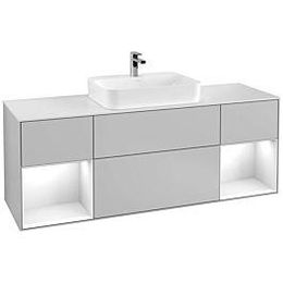 Villeroy & Boch Villeroy und Boch Finion Waschtischunterschrank G451GFGJ 160cm, Abdeckplatte white matt, Emotion, Regale Glossy white lacquer, Light grey matt