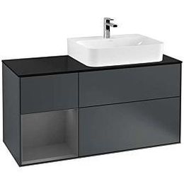 Villeroy & Boch Villeroy und Boch Finion Waschtischunterschrank F142GKHG 120cm, Abdeckplatte Glass Black Matt, Regal links Anthracite matt, Midnight Blue Matt Lacquer