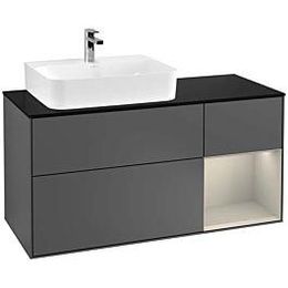 Villeroy & Boch Villeroy und Boch Finion Waschtischunterschrank G152HHGK 120cm, Abdeckplatte black matt, Emotion, Regal links Sand Matt Lacquer, Anthracite matt