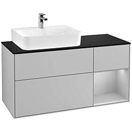 Villeroy & Boch Villeroy und Boch Finion Waschtischunterschrank G152GJGJ 120cm, Abdeckplatte black matt, Emotion, Regal links Light grey matt, Light grey matt