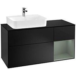 Villeroy & Boch Villeroy und Boch Finion Waschtischunterschrank G152GMPD 120cm, Abdeckplatte black matt, Emotion, Regal links Olive Matt Lacquer, Black matt lacquer