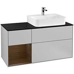 Villeroy & Boch Villeroy und Boch Finion Waschtischunterschrank G142GNGJ 120cm, Abdeckplatte black matt, Emotion, Regal links Walnut veneer, Light grey matt