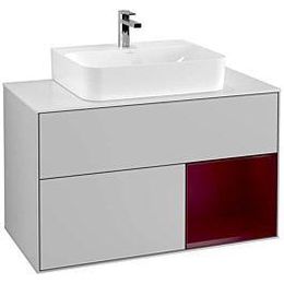 Villeroy & Boch Villeroy und Boch Finion Waschtischunterschrank G121HBGJ 100cm, Abdeckplatte white matt, Emotion, Regal rechts Peony, Light grey matt