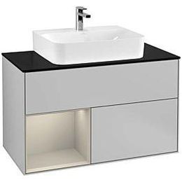 Villeroy & Boch Villeroy und Boch Finion Waschtischunterschrank G112HHGJ 100cm, Abdeckplatte black matt, Emotion, Regal links Sand Matt Lacquer, Light grey matt