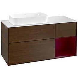 Villeroy & Boch Villeroy und Boch Finion Waschtischunterschrank F281HBGN 120cm, Abdeckplatte white matt, Regal rechts Peony, Walnut veneer