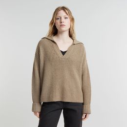 G-Star Raw Heavy Knitted Loose Poloshirt - Beige - Damen