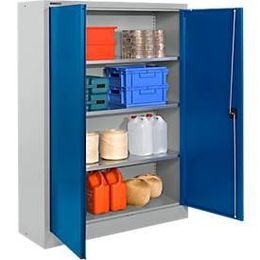 Schäfer Shop Schäfer Shop Select Materialschrank MSI 16412, B 1200 x T 400 x H 1535 mm, 3 Böden, Stahl, weißaluminium RAL 9006/enzianblau RAL 5010