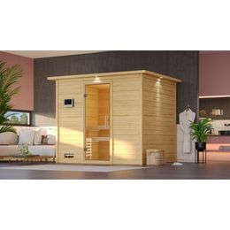 Karibu Sauna "Soraja" Saunen 9-kW-Ofen mit externer Steuerung beige (naturbelassen)