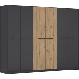 Drehtürenschrank Rauch "Kleiderschrank Schrank Garderobe Garderobenschrank Stauraumwunder MODI" Schränke Gr. B/H/T: 271 cm x 210 cm x 54 cm, Ohne Spiegel, grau (graumetallic, eiche artisan) inkl. Stoff-Organizer mit 6 Fächern optionaler Spiegel MADE IN GERMANY