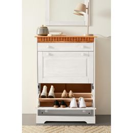 Schuhschrank Home Affaire "Lisa", weiß (weiß, honig), B:75cm H:105cm T:30cm, FSC-zertifizierter Holzwerkstoff, Massivholz, Schränke, mit 1 Schubkasten und 2 Klappen, Höhe 105 cm, Breite 75 cm