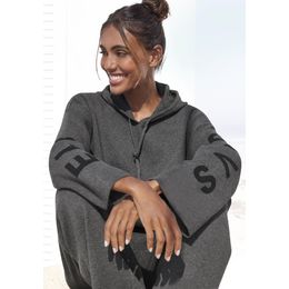 Hoodie ELBSAND "- Kapuzenshirt - Strickpullover" Gr. 32/34, grau (anthrazit) Damen Sweatshirts mit Logostickerei, Loungewear