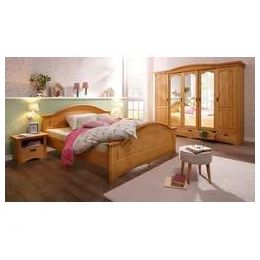 Schlafzimmer-Set Home Affaire ""Konrad", komplettes Schlafzimmer mit großem Schrank" Schlafzimmermöbel-Sets beige (gelaugt/geölt) mit 5-trg. Kleiderschrank, Bett 180200 cm und 2 Nachttischen