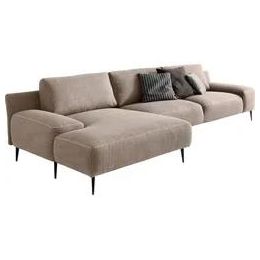 Ecksofa DESIGNWERK "Forma, zeitloses Designsofa mit aktuellem Fuß, L-Form" Sofas Gr. B/T: 344cm x 162cm, Flachgewebe, Recamiere links, beige (liver) in hochwertiger Verarbeitung und tollem Sitzkomfort