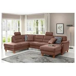 Wohnlandschaft Home Affaire "Palmera U-Form", braun (haselnuss), B:308cm H:89cm T:212cm, 100% Polyester, Struktur (100% Polyester), Luxus-Microfaser in Lederoptik (100% Polyester), Sofas, Federkern, wahlweise mit Bettfunktion und mit/ohne Stauraum, Topseller