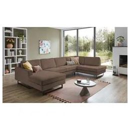 Wohnlandschaft Places of Style "Pinto, 350 cm, U-Form, XXL, mit Ottomanen" Sofas Gr. B/H/T: 350 cm x 85 cm x 206 cm, Cord, Ottomane rechts, braun (brown) Cord, Feincord, Luxus-Microfaser Leder und Chenille