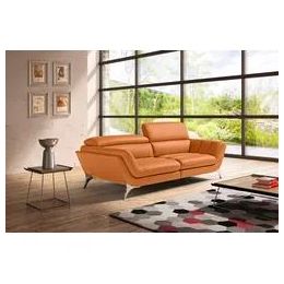 2,5-Sitzer Egoitaliano "Sueli, extravagantes Design und erstklassiger Sitzkomfort" Sofas Gr. B/H/T: 218cm x 100cm x 110cm, Leder BULL, orange Bezug Leder, inklusive Kopfteilverstellung