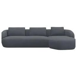 Wohnlandschaft FLEXLUX "Torino, rund, L-Form, Sofa-Ecke mit Recamiere, Longchair-Sofa" Sofas Gr. B/H/T: 307cm x 85cm x 146cm, Lederoptik, Chaiselongue rechts, grau (elephant grey) Modernes, organisches Sofa-Design, Kaltschaum, Wellenunterfederung