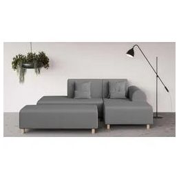 Ecksofa Inosign "Suyala" Sofas Gr. B/H/T: 258cm x 85cm x 168cm, Boucle, Recamiere rechts, mit Hocker, grau (dunkelgrau) L-Form mit Hocker