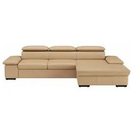 Sit & More Ecksofa SIT & MORE "Alcudia L-Form" Sofas Gr. B/H/T: 286cm x 73cm x 174cm, NaturLEDER, Recamiere rechts, mit Kopfteilverstellung-mit Armteilverstellung-mit Bettfunktion-Rücken echt Leder, braun (cappuccino) wahlweise mit Bettfunktion