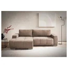 Ecksofa Inosign "Bolero L-Form" Sofas Gr. B/H/T: 241cm x 66cm x 165cm, Chenille-Struktur, Recamiere links, ohne Bettfunktion, grau (taupe) mit edler Steppung, wahlweise Schlaffunktion & Bettkasten