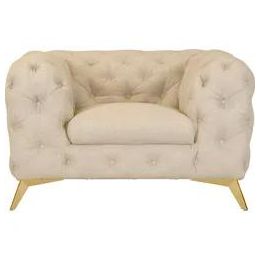 Chesterfield-Sessel LEONIQUE "Glynis Sessel" Sessel Gr. Struktur, Fußfarbe goldfarben, B/H/T: 125cm x 75cm x 97cm, beige (creme) aufwändige Knopfheftung, moderne Chesterfield Optik, Fußfarbe wählbar