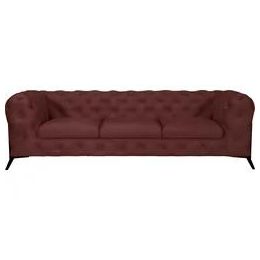 Chesterfield-Sofa LEONIQUE "Amaury" Sofas Gr. B/H/T: 243cm x 75cm x 99cm, Samtoptik, Füße schwarz, rosa (rose) aufwändige Knopfheftung, moderne Chesterfield Optik, Fußfarbe wählbar