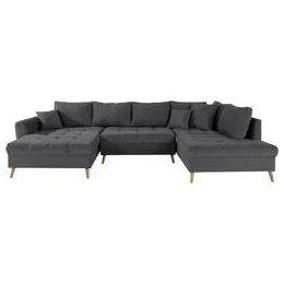 Wohnlandschaft Home Affaire "Penelope Luxus U-Form" Sofas Gr. B/H/T: 339cm x 90cm x 190cm, Luxus-Microfaser weich, Recamiere links, grau mit besonders hochwertiger Polsterung für bis zu 140 kg pro Sitzfläche