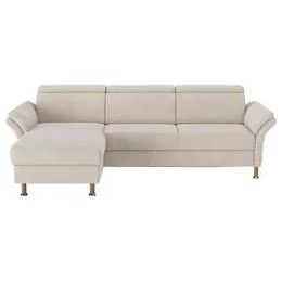 Ecksofa Home Affaire "Calypso L-Form" Sofas Gr. B/H/T: 260cm x 85cm x 172cm, Struktur, Recamiere links, mit Kopfteilverstellung-mit Armteilfunktion-ohne Bettfunktion-ohne Bettkasten-ohne Relaxfunktion im Sofa 2,5- Sitzer-ohne Relaxfunktion in der Recamiere, beige (linen) mit motorischen Funktionen im Sofa und Recamiere