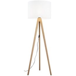 Licht-Erlebnisse Stehlampe Metall Stoff 145 cm hoch Tripod Kiefer Weiß E27 Skandinavisch