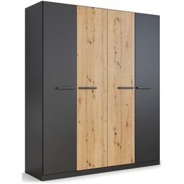 Drehtürenschrank Rauch "Kleiderschrank Schrank Garderobe Garderobenschrank Stauraumwunder MODI" Schränke Gr. B/H/T: 181 cm x 210 cm x 54 cm, Ohne Spiegel, grau (graumetallic, eiche artisan) inkl. Stoff-Organizer mit 6 Fächern optionaler Spiegel MADE IN GERMANY