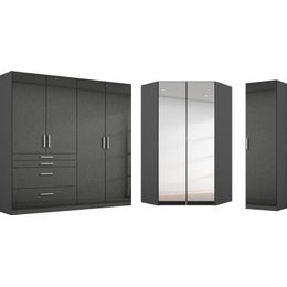 Schrank-Set Rauch "Kleiderschrank Schrank Garderobe Garderobenschrank Eckschrank HOMBURG" Kastenmöbel-Sets Gr. B/H/T: 298 cm x 197 cm x 163 cm, grau (graumetallic, hochglanz effektgrau) viel Stauraum, oberer Schubkasten mit Einteilung MADE IN GERMANY