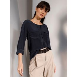 Seidenbluse Heine Gr. 34, blau (marine), Damen, 100% Seide, unifarben, Blusen