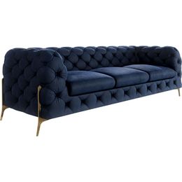 Chesterfield Sofa 3-Sitzer Willow mit Metall Füßen, Blau Samt