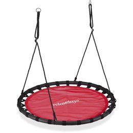 Nestschaukel, runde Hängeschaukel, für Kinder & Erwachsene, verstellbar, draußen, ø: 120 cm, bis 100 kg, rot - Relaxdays