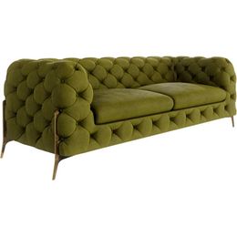 Chesterfield Sofa 3-Sitzer Willow mit Metall Füßen, Olive Samt