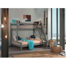 Vipack Familienbett Martin 90 x 200 und 140 x 200 cm, mit Leiter in Kiefer massiv grau