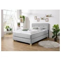 Boxspringbett Home Affaire "Fargo", grau, B:133cm L:207cm, Struktur fein (100% Polyester), Samtstoff (100% Polyester), Komplettbetten, inkl. Topper, in 3 Matratzenarten, in Samt- oder Strukturstoff