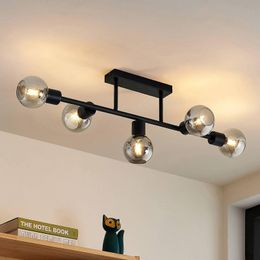 LINDBY Deckenlampe Biscala, 5-flg., schwarz/rauch