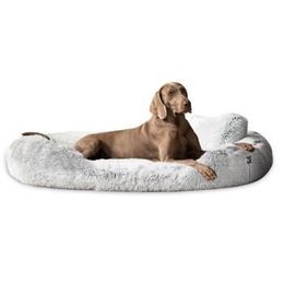 tierlando ® Orthopädisches Hundebett PAMELA Shaggy kuscheliger Langflor weiß/ grau 1,45 m, 20 cm, 1,05 m