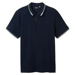 Tom Tailor Herren Poloshirt mit Struktur, blau, Uni, Gr. M