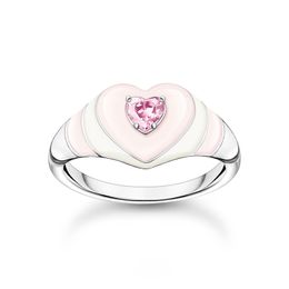 Fingerring Thomas Sabo "Herz mit pinkem Stein, TR2435-041-9-52,54,56,58" Fingerringe Gr. 56, Silber 925 (Sterlingsilber), 2,6 mm, bunt (silberfarben, pink, pink) Damen mit Zirkonia (synth.)