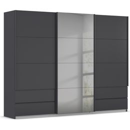 Schwebetürenschrank Rauch "Kleiderschrank Schrank Garderobe ELARA Glastür/Grauspiegel" Schränke Gr. B/H/T: 271 cm x 210 cm x 62 cm, 3 St., grau (graumetallic, grauspiegel) praktische Schubladen optional farblich abgesetzt MADE IN GERMANY